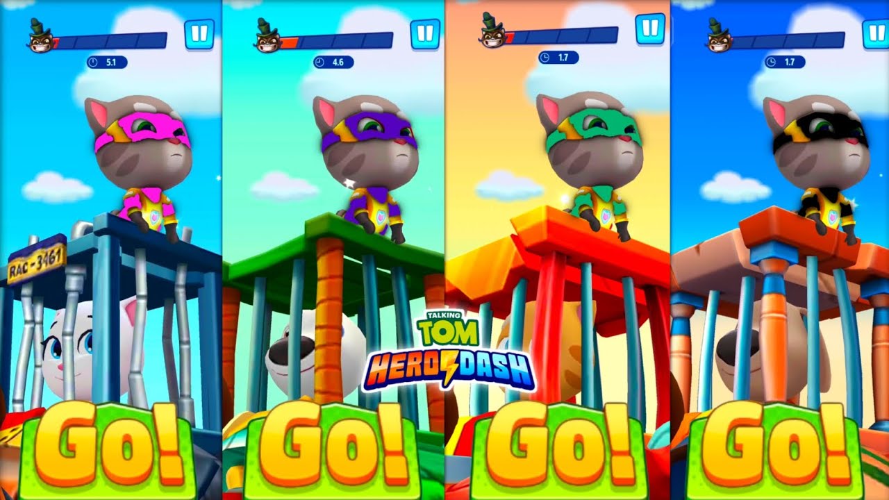 Talking Tom Hero Dash -- Pink Tom, Purple Tom, Green Tom, Black Tom ...