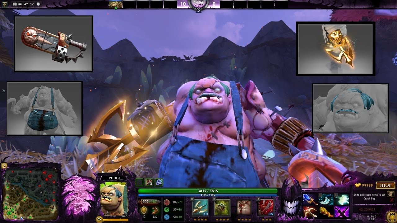 Dota 2 Pudge Mix Set Golden Ripper's Reel / Stache / Britches / Bonesaw ...