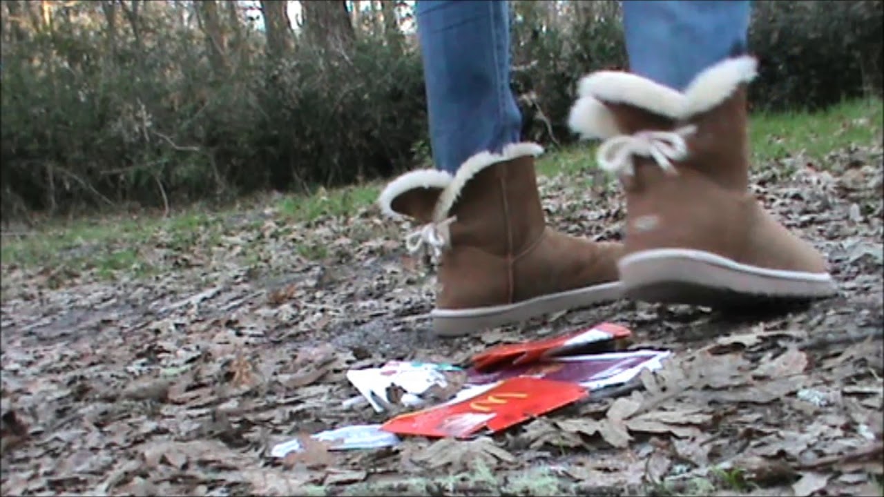 Crushing fast food boxes with my chestnut Ugg Selene - YouTube