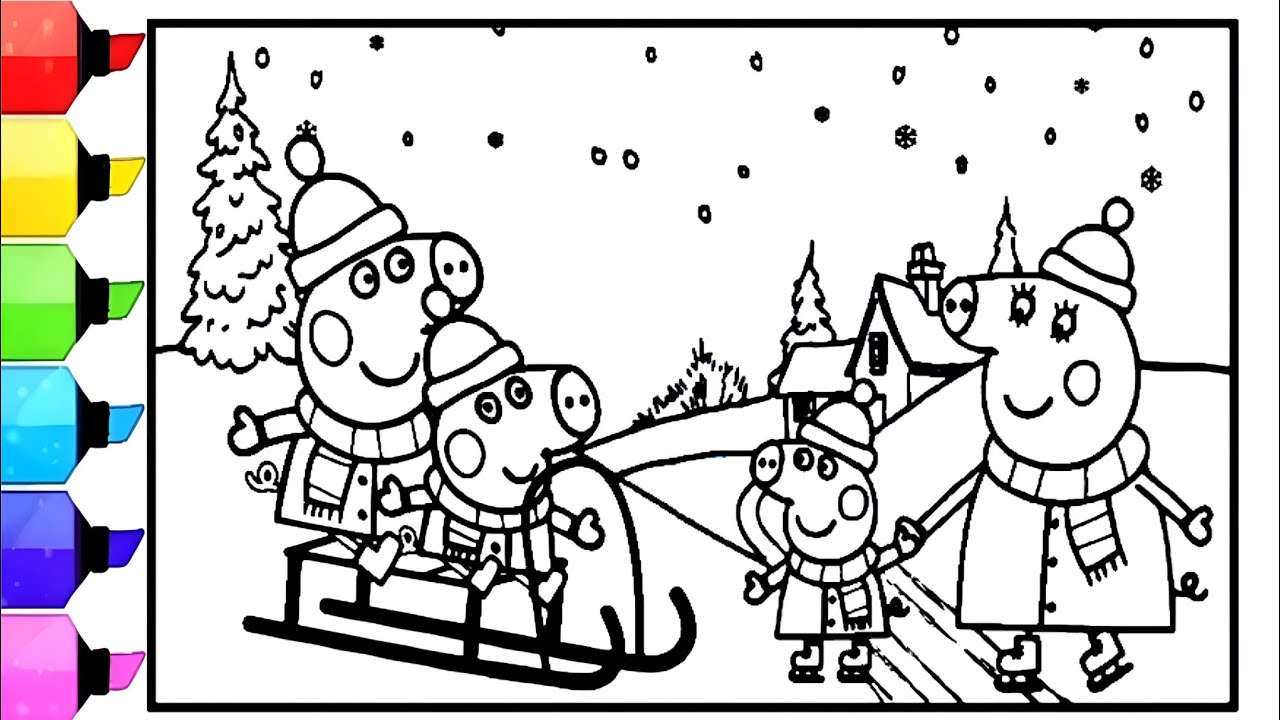 Peppa Pig Winter Christmas Drawing and Coloring Pages for Kids | Peppa ...