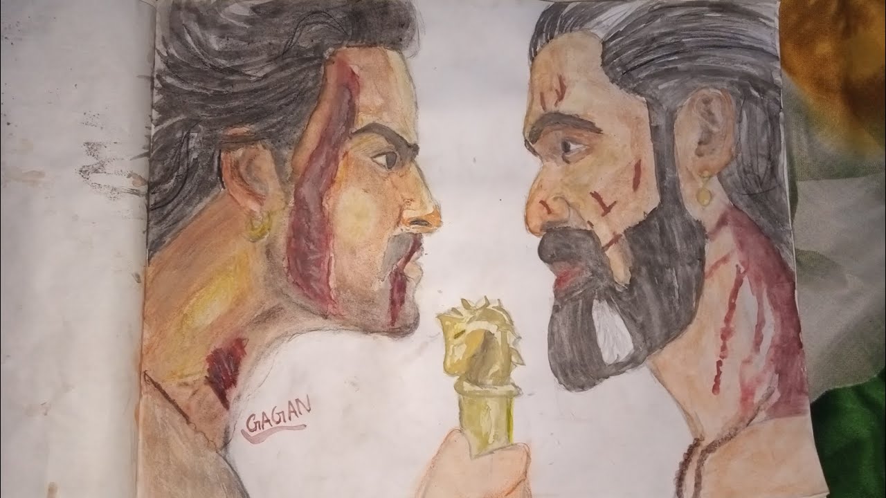 Bahubali and bhallaldev water colour painting - YouTube