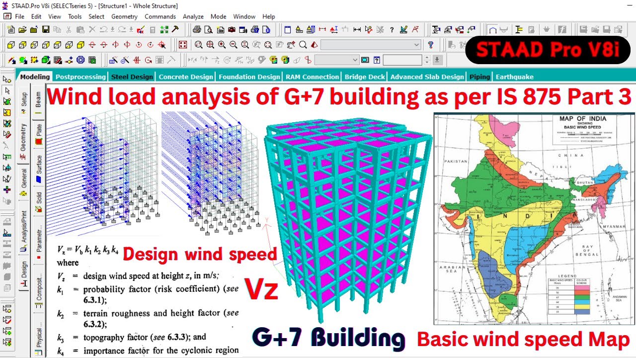 Wind Load Analysis As Per IS 875 Part 3 Using STAAD Basic Wind Speed