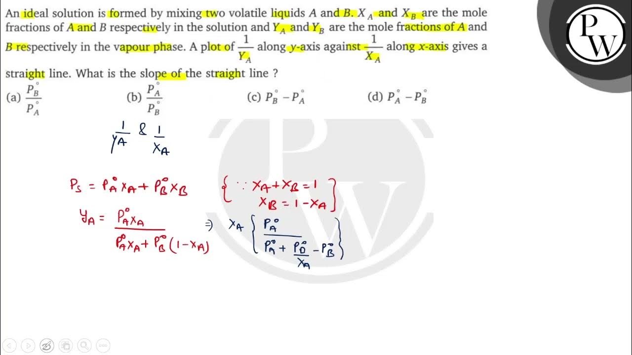 An ideal solution is formed by mixing two volatile liquids \( A \) and \( B . X_{A} \) and \( X ...