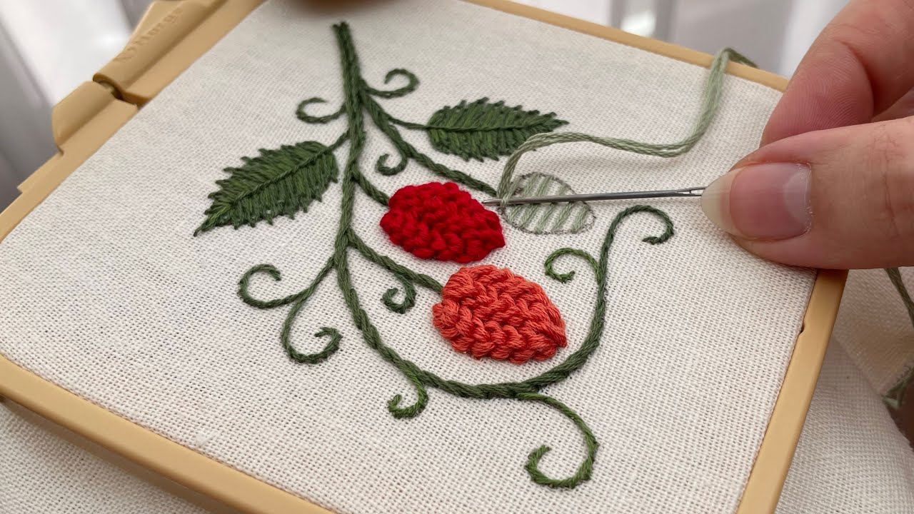 Easy & Elegant 3D Strawberry Embroidery with Raised Chain Stitch Band ...
