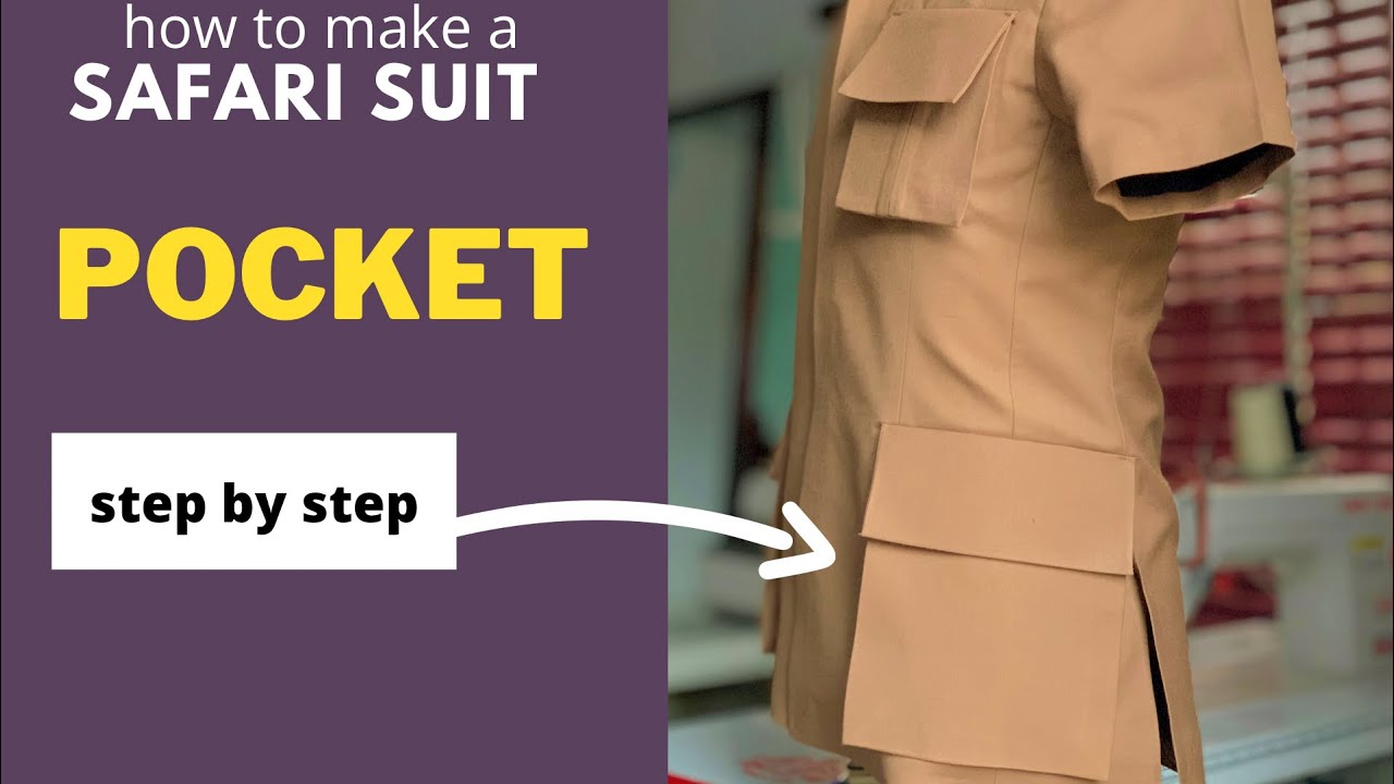 Safari suit pocket cutting and sewing step by step - YouTube