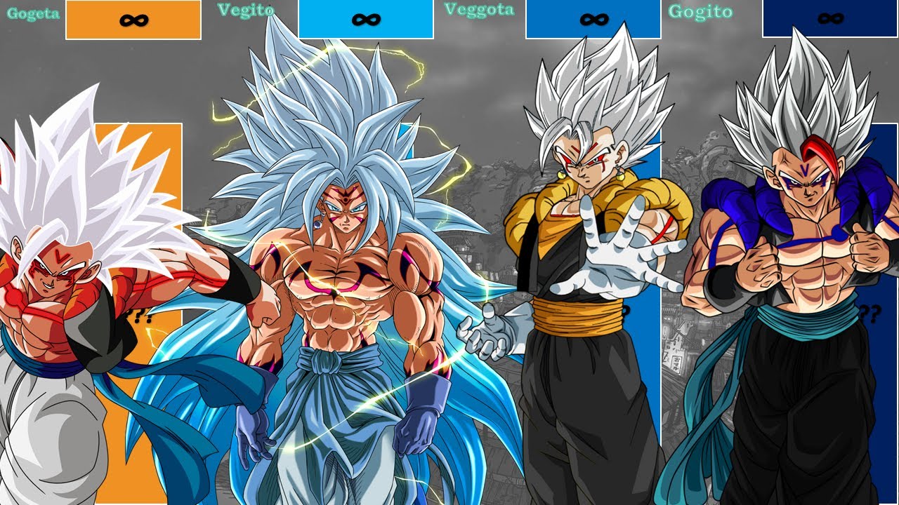 Gogeta Vs Vegito Vs Veggota Vs Gogito Power Level - YouTube