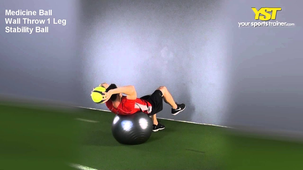 Medicine Ball Wall Throw 1 Leg Stability Ball - YouTube