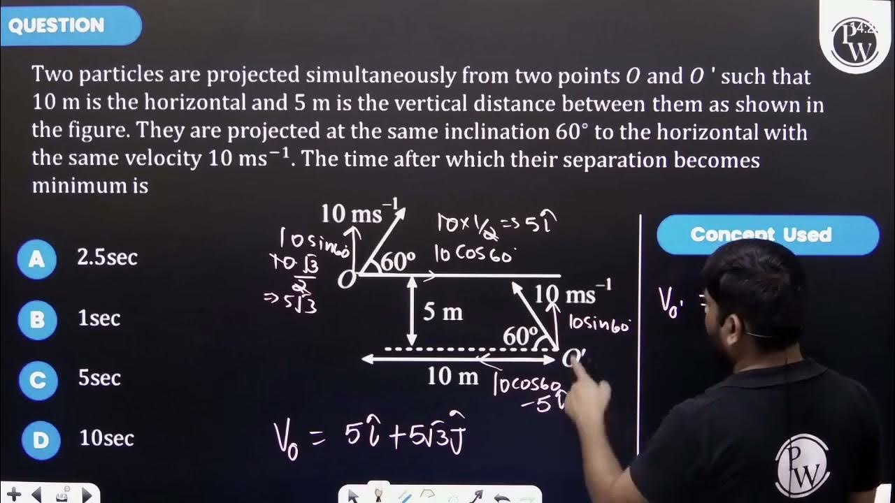 Two particles are projected simultaneously from two points \(O\) and \(O\) ' such that \(10 m ...