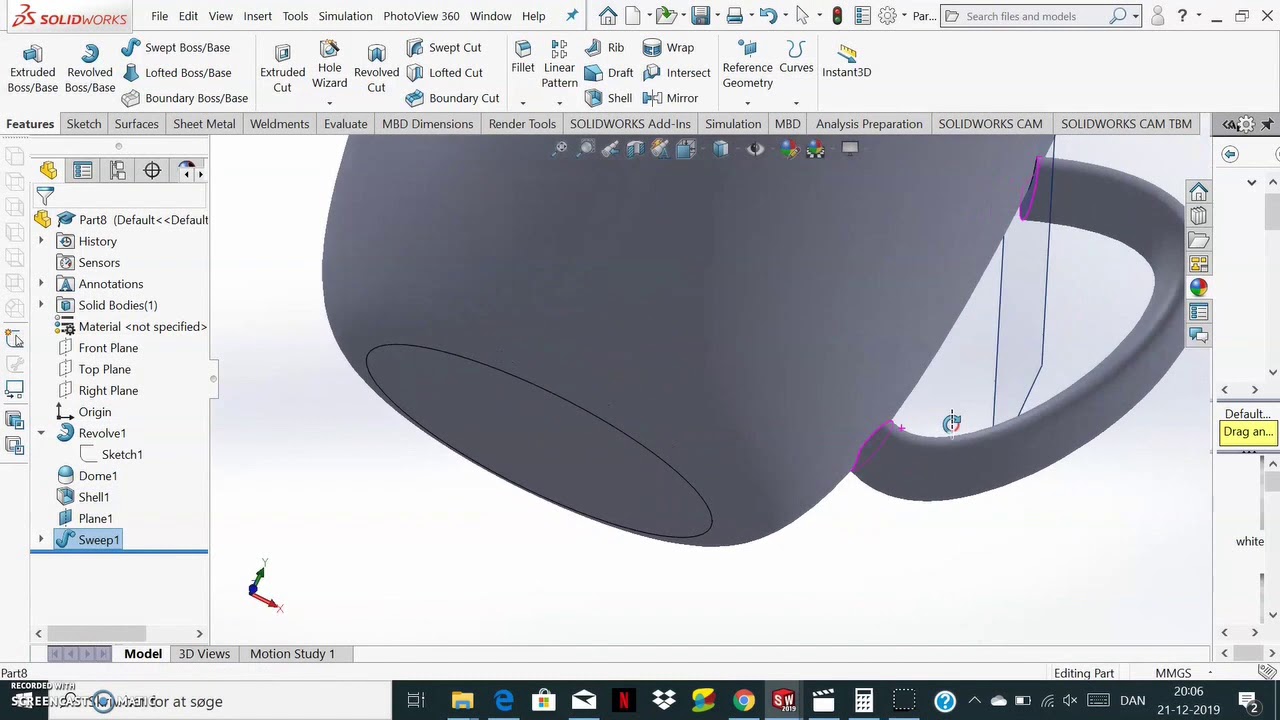 How to design a mug in solidworks - YouTube