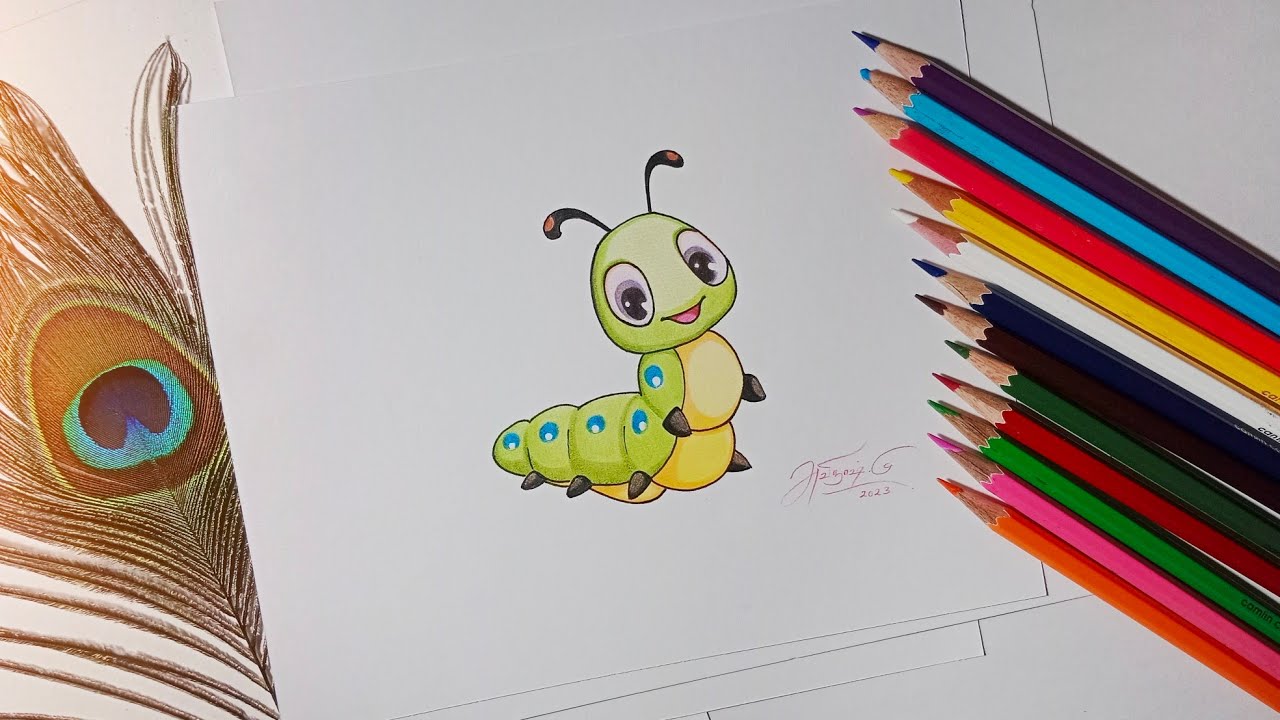 How to draw Caterpillar? | Using colour pencils | Full drawing process ...