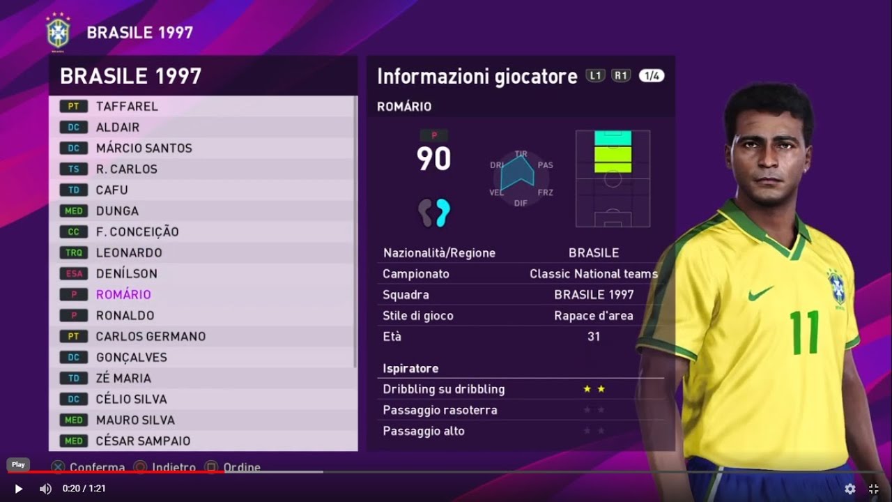 eFootball PES 2020: Brazil 1997 classic team (PS4) - YouTube
