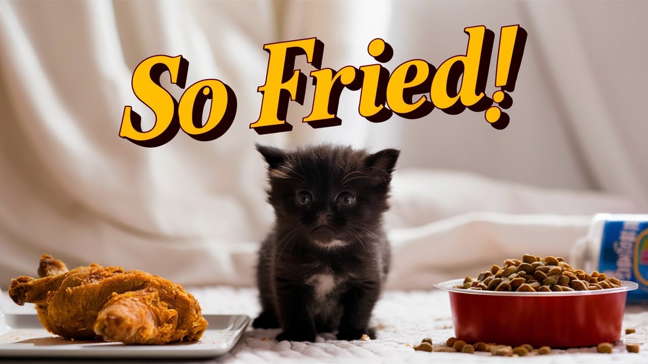 Black Kitten LOVES Fried Chicken! (CUTE!) - YouTube