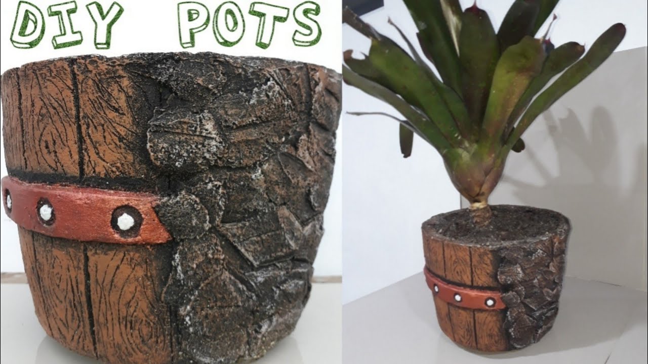 DIY pot unik model batu alam sambung kayu dari semen pasir - YouTube