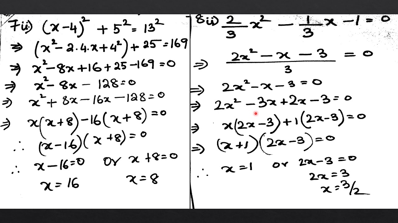 MATHEMATICS CLASS IX Quadratic equations PART 1 - YouTube