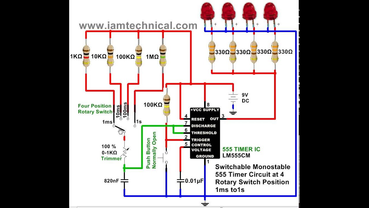 Switchable Monostable 555 Timer Circuit at Four Rotary Position 1ms to ...