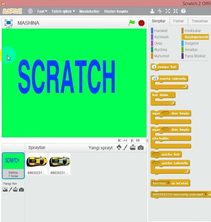 WRITE A NAME OR SCRATCH IN THE SCRATCH PROGRAM.SCRATCH DASTURIDA ISIM YOKI SCRATCH SO'ZINI ...