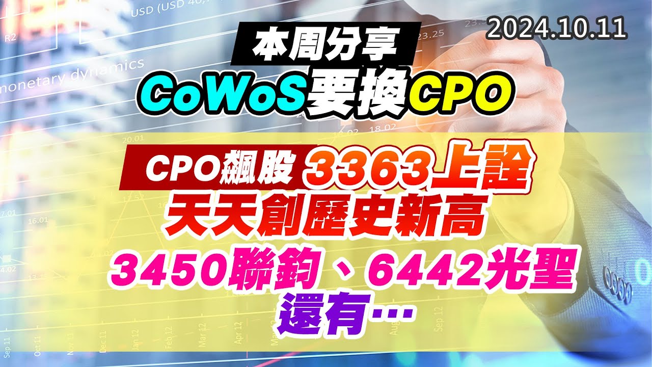 20241011《股市最錢線》#高閔漳 “本周分享CoWoS要換CPO””CPO飆股，3363上詮，天天創歷史新高，3450聯鈞、6442光聖 ...