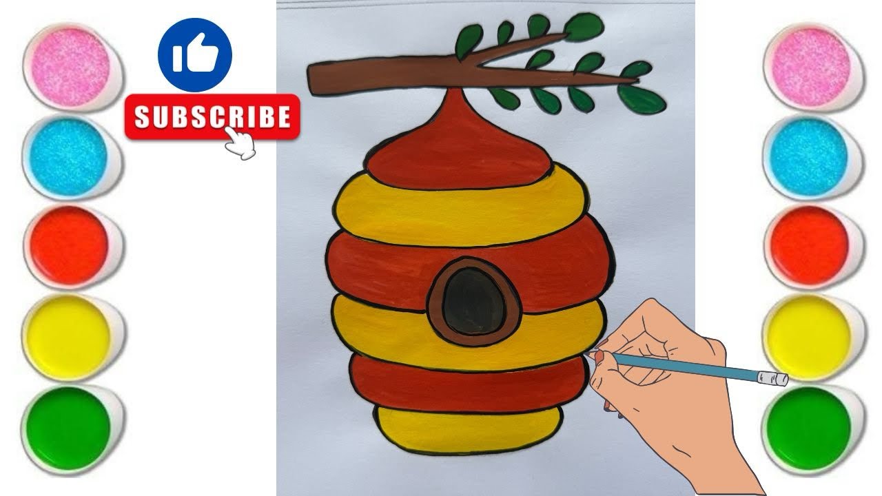 How to draw bee comb🐝:step by step painting colouring for kids ...
