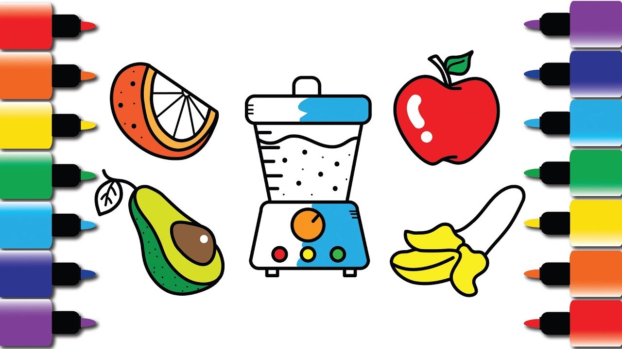 How to draw Blender and fruits - Drawing and Colouring book for kids ...