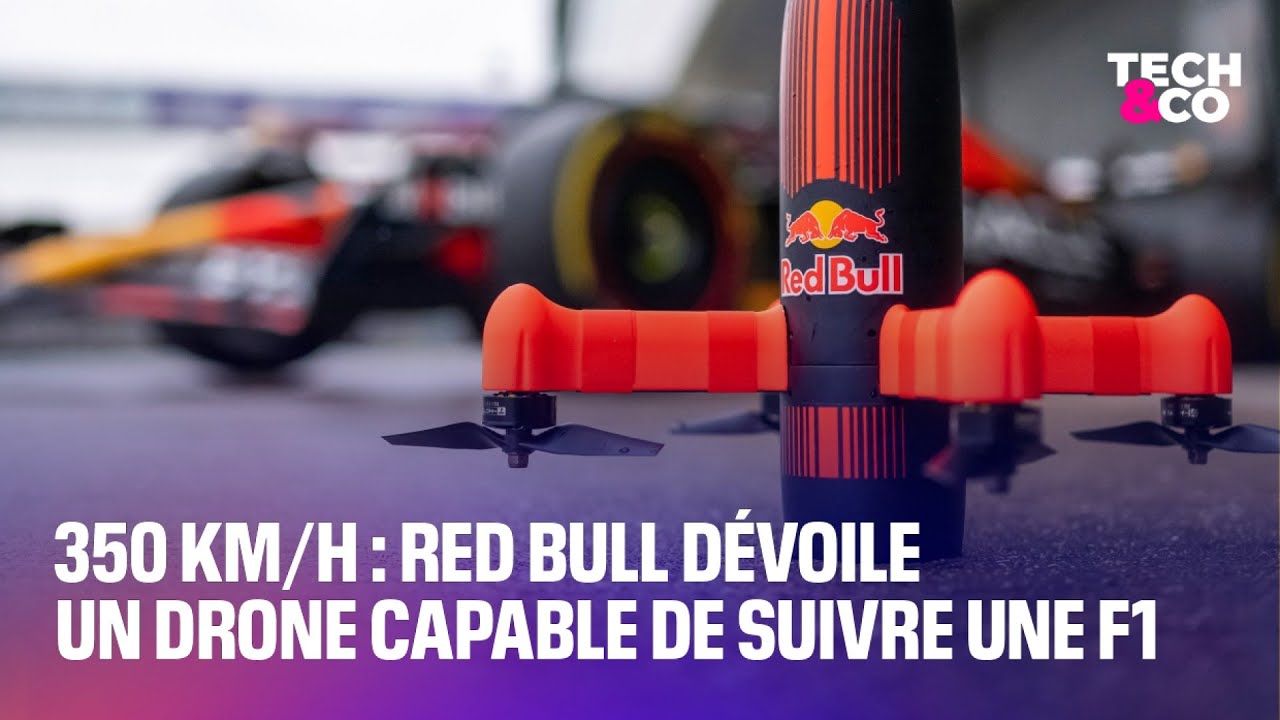 350 km/h: Red Bull dévoile un drone impressionnant capable de suivre une F1 - YouTube