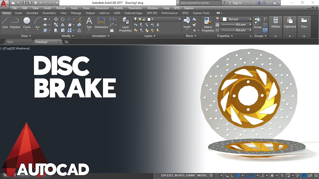 Menggambar Disc Brake Cekung 3D Menggunakan AutoCAD - YouTube