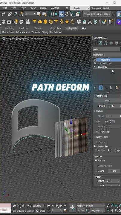 path deform modifier 3ds max - YouTube
