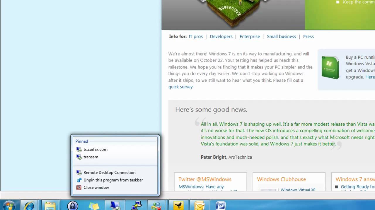 Windows 7 in 77 Seconds Pinning - YouTube