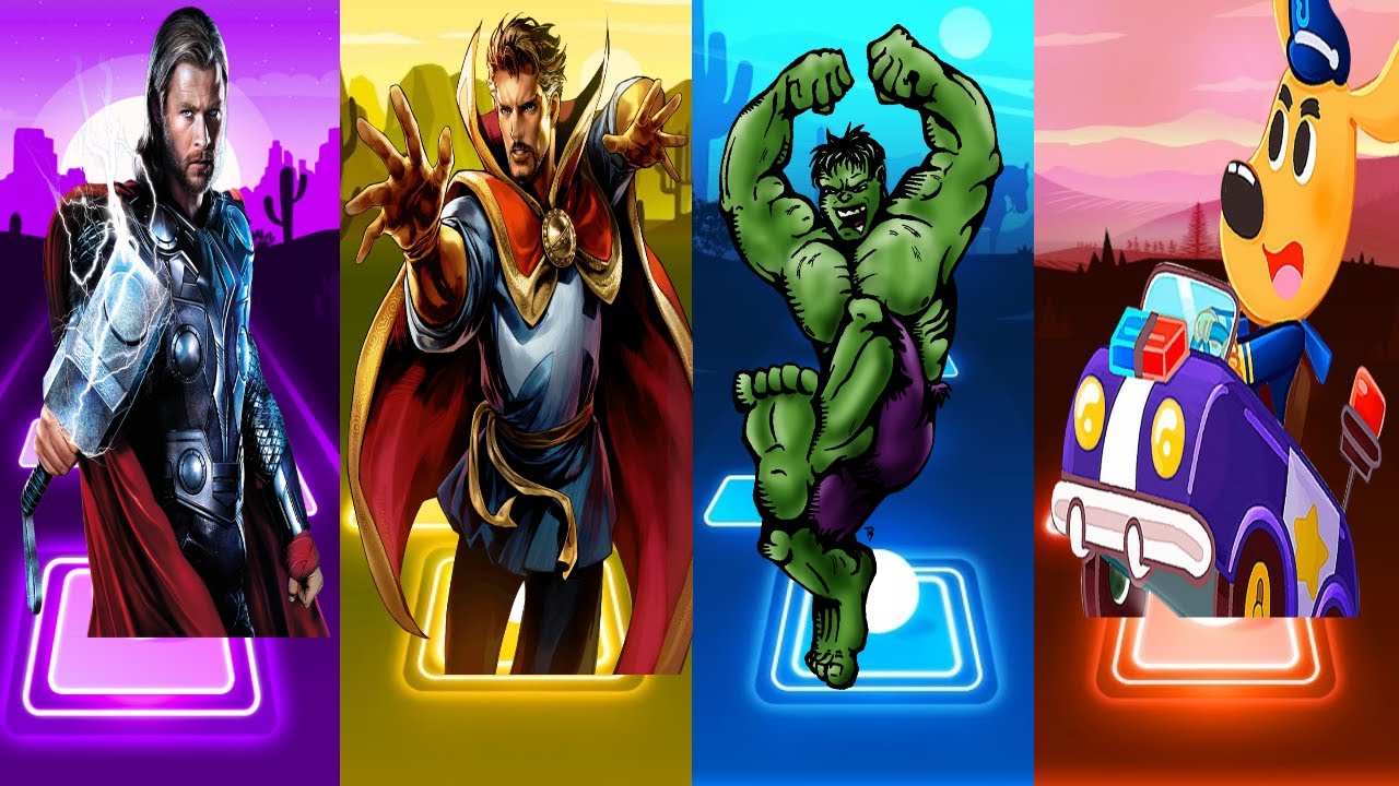 Thor VS Marvel VS Hulk VS Sheriff Lablador | Tiles Hop EDM Rush - YouTube