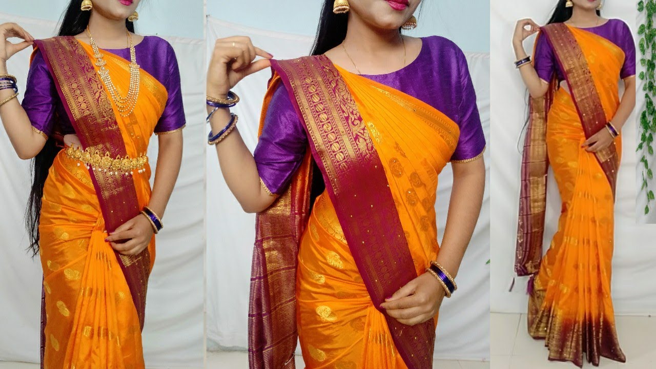 How to wear Stone work saree perfect/Silk saree drape easy way/Saree ...