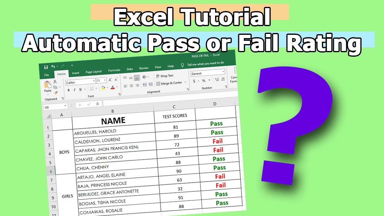 Excel Tutorial Automatic Pass Or Fail Rating Based On Scores 1584