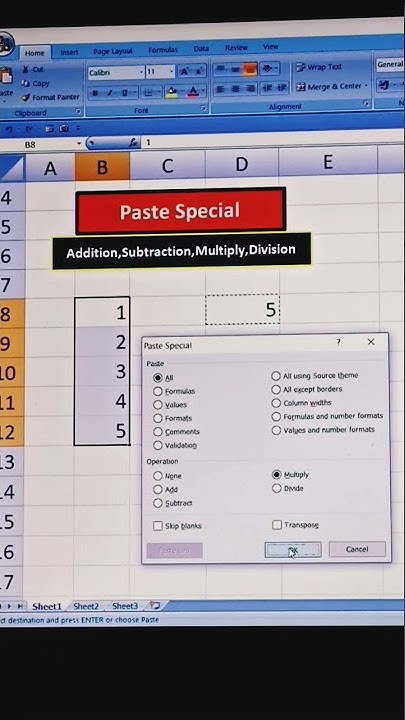 Excel | How to use Paste Special function for Addition, Subtraction, Multiplication , Division ...