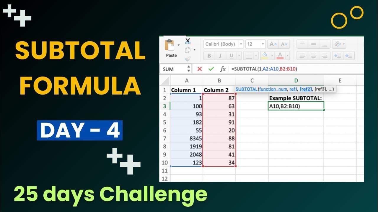 25 Day Challenge Using Subtotal Formula In Excel Day 4 Gokultech Youtube