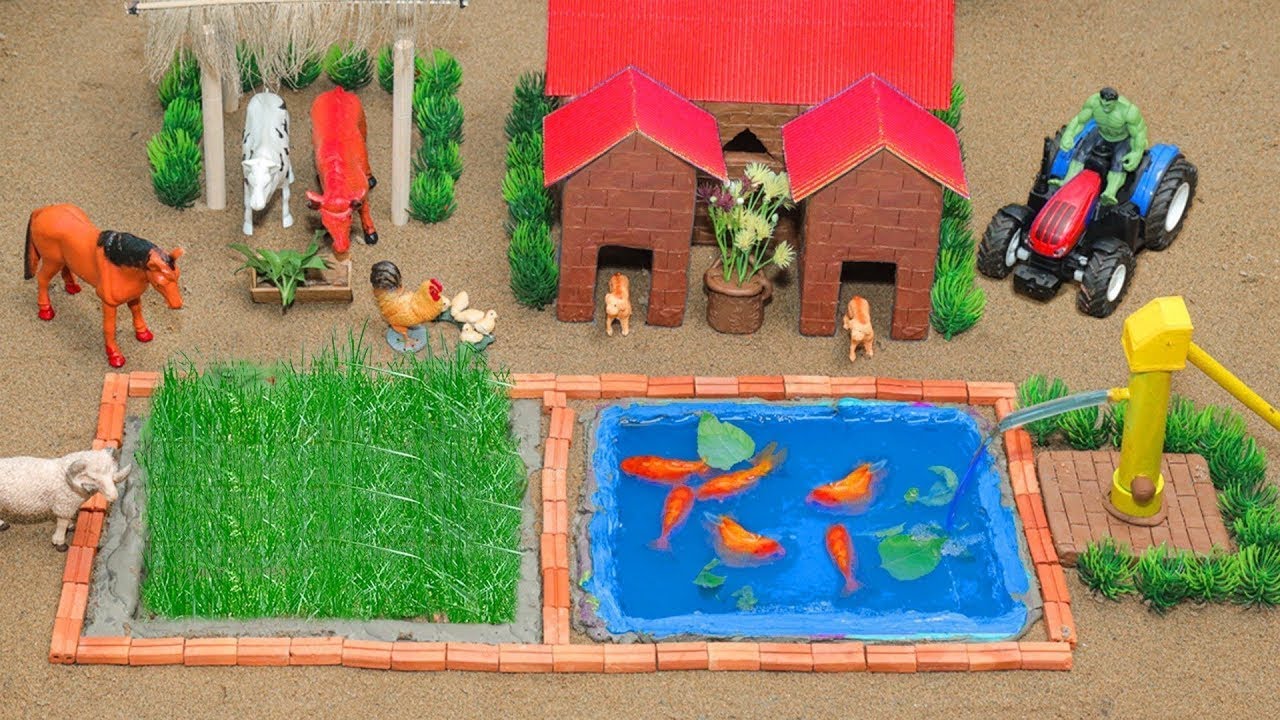DIY mini Farm Diorama with house for Cow, horse mini water pump supply ...