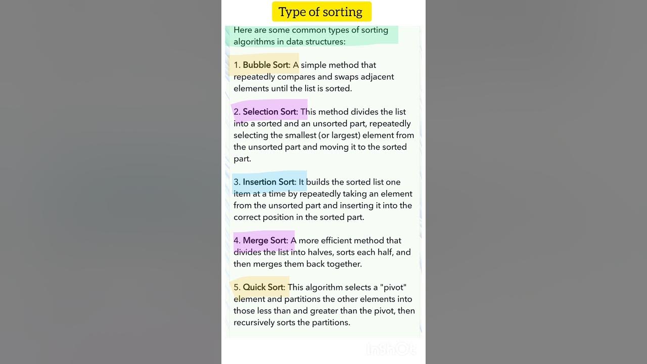 Type Of Sorting Datastructure Sorting Typeofsortingindatastructure Youtube
