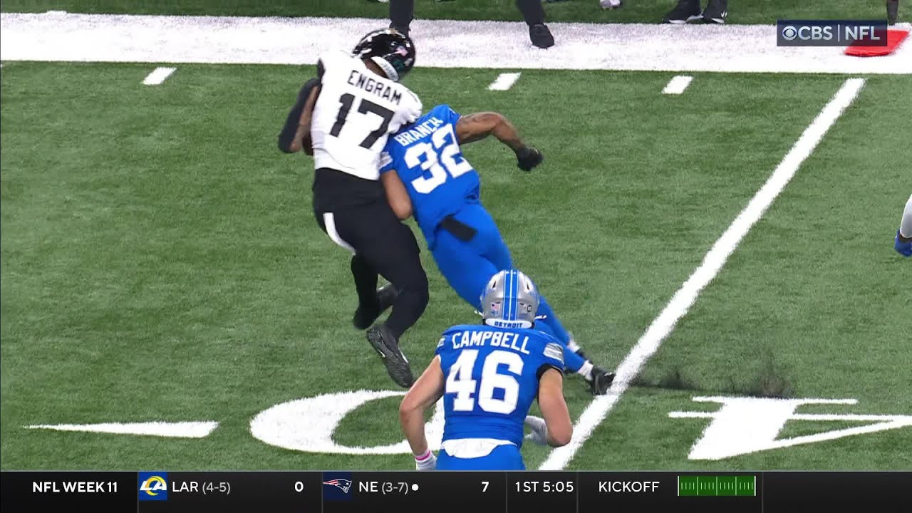 Brian Branch brings the boom on big-time hit vs. Evan Engram - YouTube