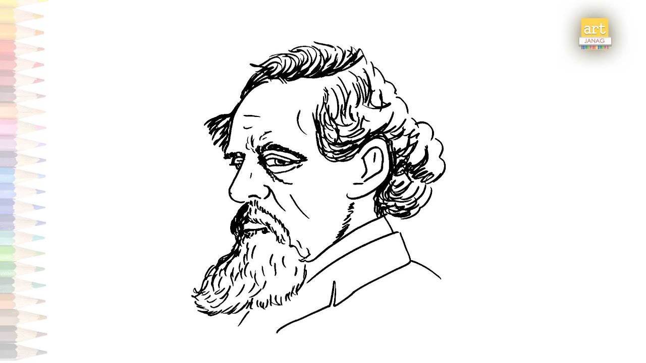 Charles dickens face drawing | Easy outline drawings | How to draw ...
