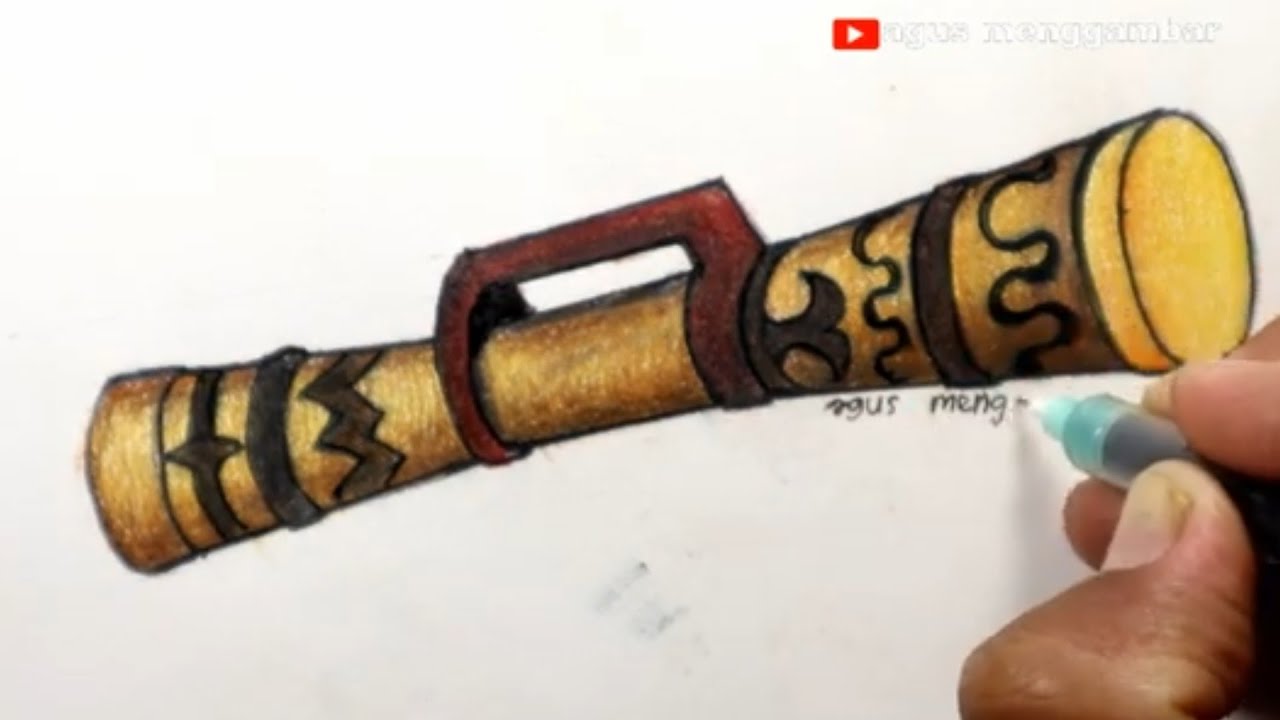 menggambar alat musik tifa - YouTube