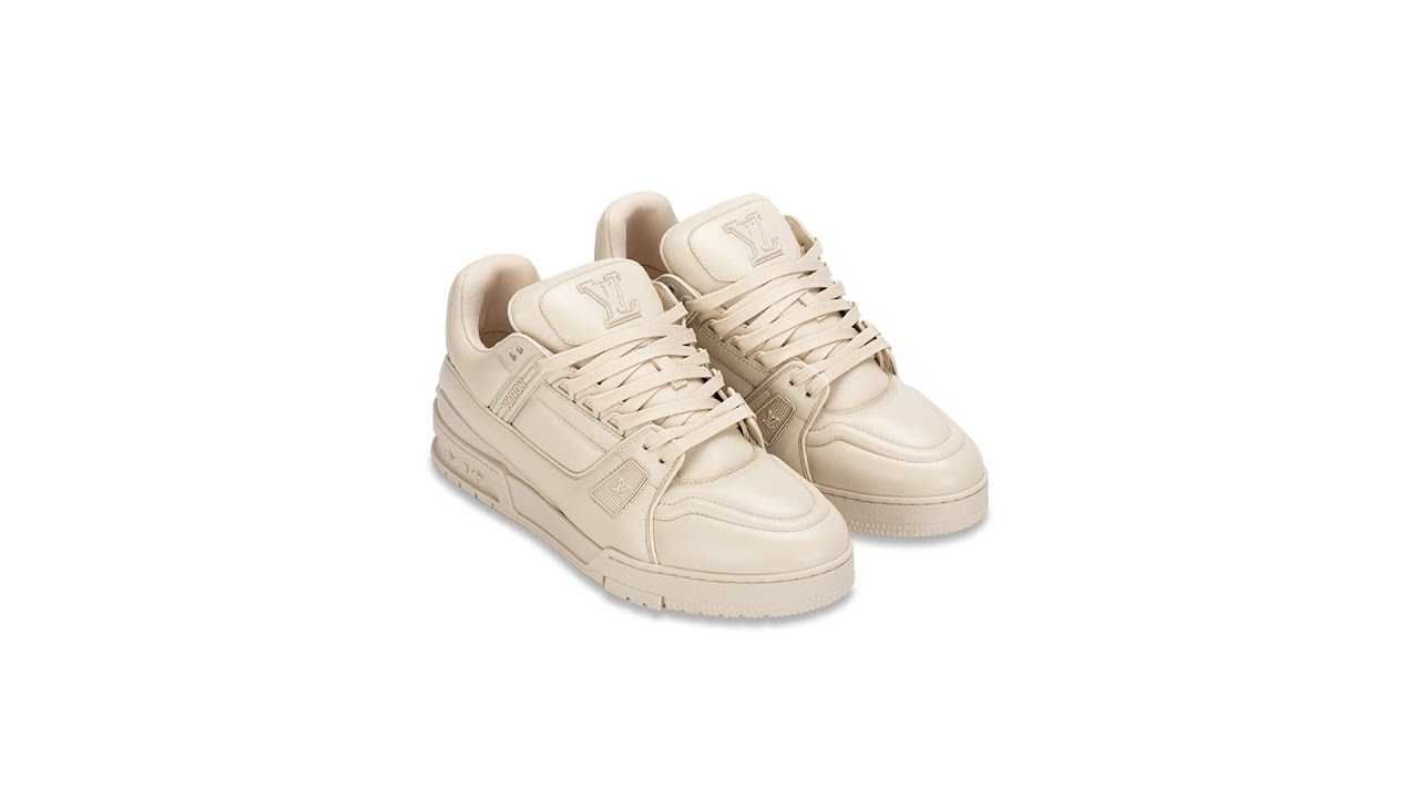 Louis Vuitton Calfskin Embossed Mens LV Trainer Sz 9 Beige - YouTube