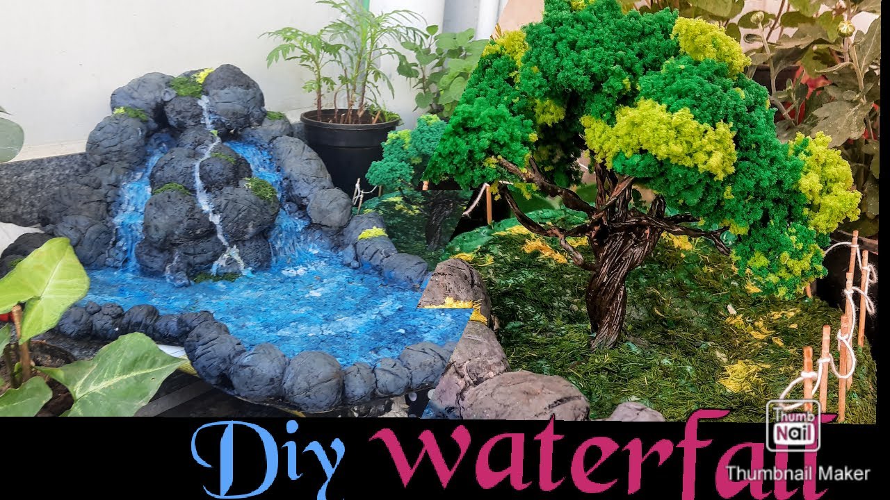 How to make Waterfall // With news paper // DIY waterfall showpiece for ...