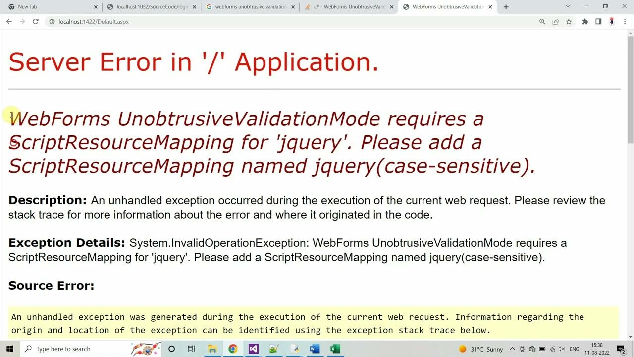 Webforms Unobtrusive Validation Mode Requires A Scriptresourcemapping For Jquery Youtube
