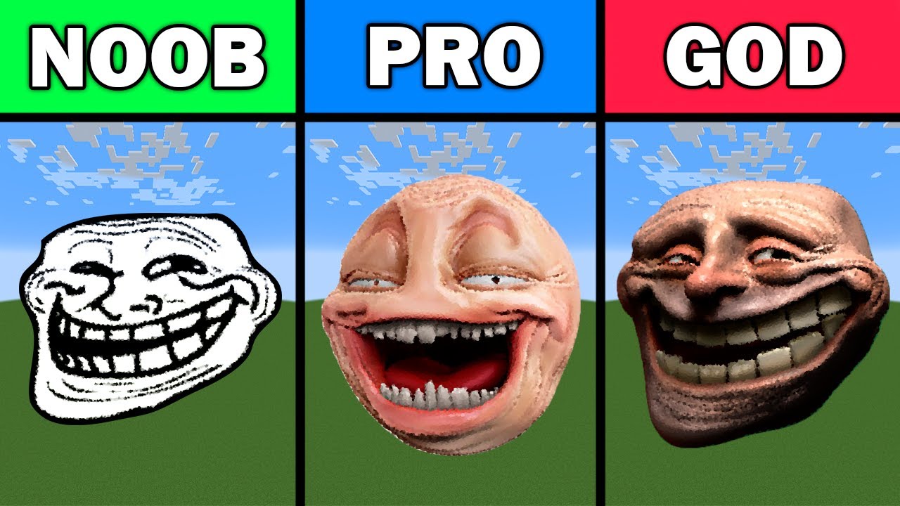 NOOB VS PRO VS HACKER Minecraft Pixel Art - Troll Face - YouTube