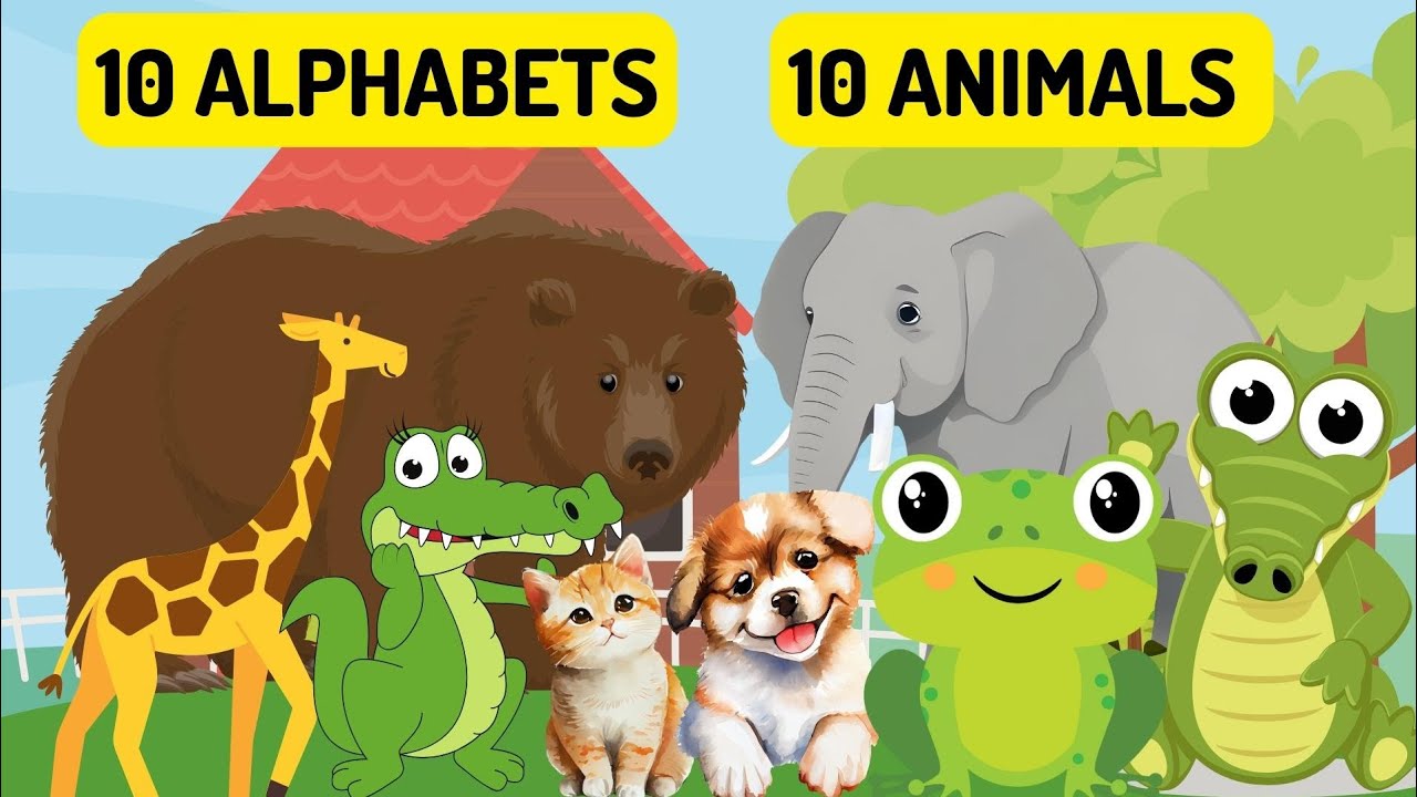 10 Alphabets-10 Animals | 10 Animals name | Kids Learning - YouTube