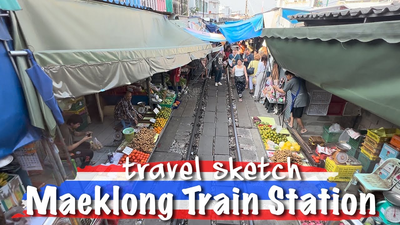 Sketching at the famous Mae Klong Train Station in Thailand - YouTube