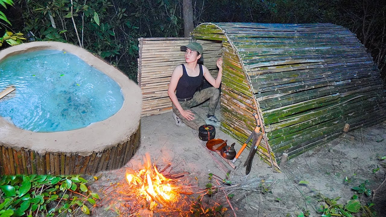 2 Days Solo Overnight Forest - Build Bamboo Shelter With Beautiful ...