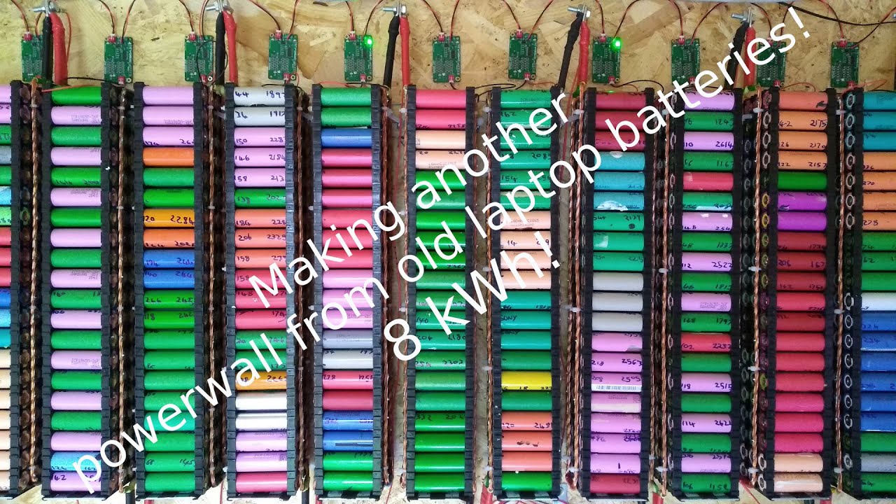 Powerwall from old laptop batteries. - YouTube