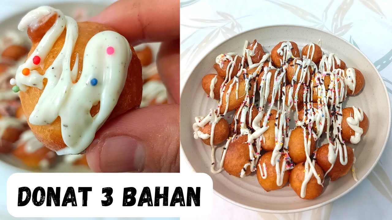 Resep DONAT 3 BAHAN , bikinnya simpel tanpa ulen dan gak pakai ribet ...