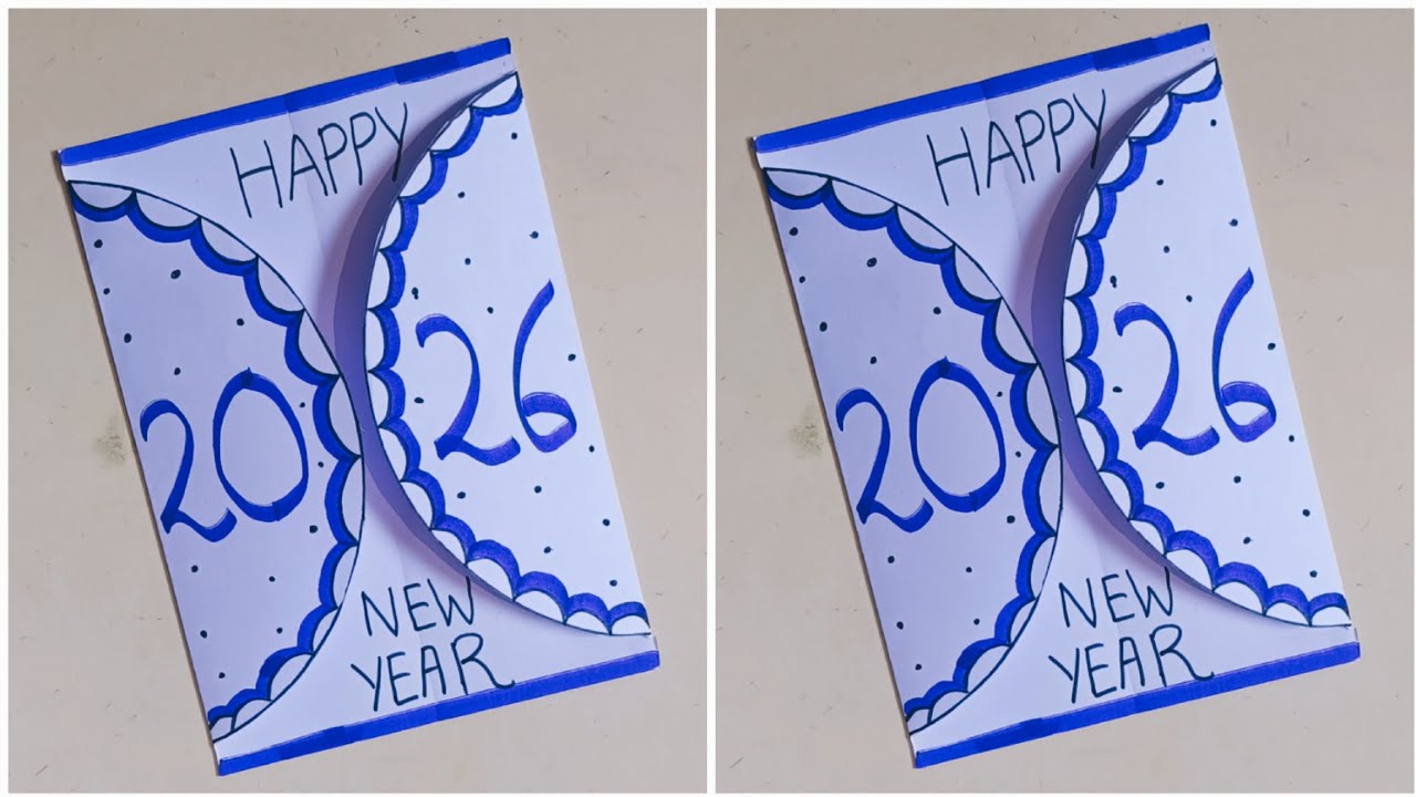 Easy & Beautiful happy New Year Greeting Card 2026 | Easy New Year Card ...