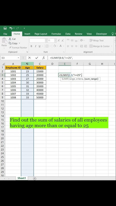 SUMIF function excel #exceltutorial #advanceexcel #exceltutorial - YouTube