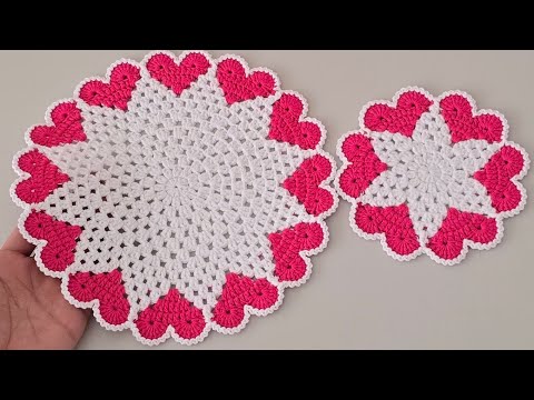 Çok Kolay Tığ İşi Kalp Desenli Örgü Supla Yapılışı ve Modelleri - How to Crochet Heart Placemat