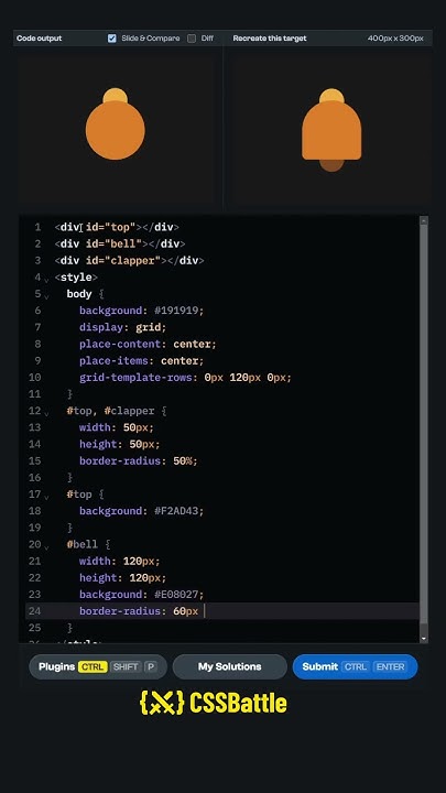 Css Battle 68 Bell Solution Cssbattle Codingshorts Coding Css Challenge Youtube